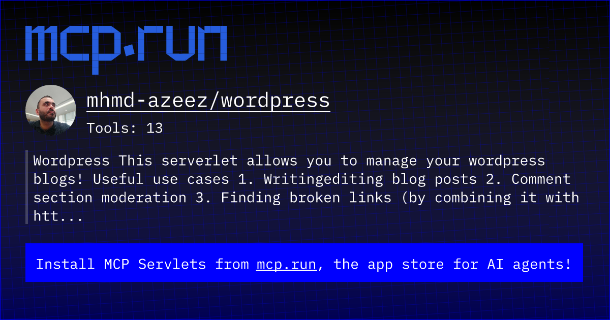 mhmd-azeez/wordpress MCP Server | mcp.run